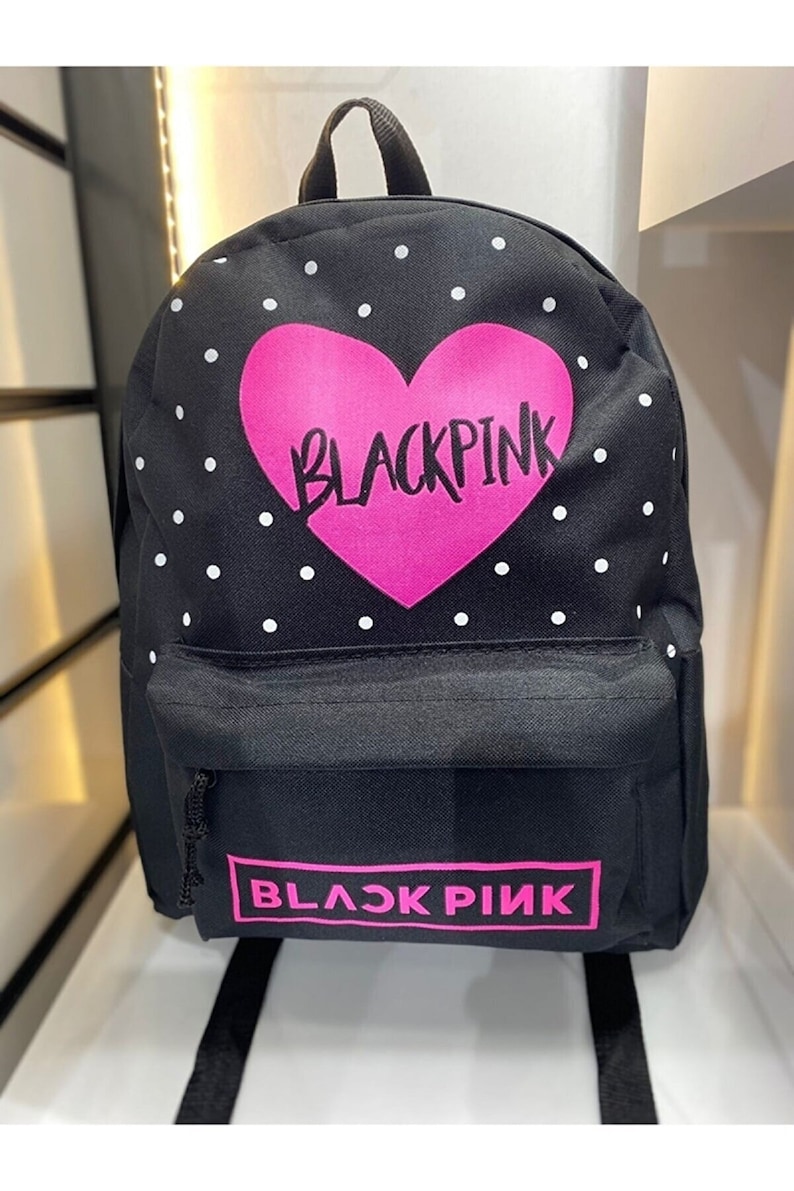 BLACK PINK Backpacks Black Pink Heart Printed School Course - Etsy