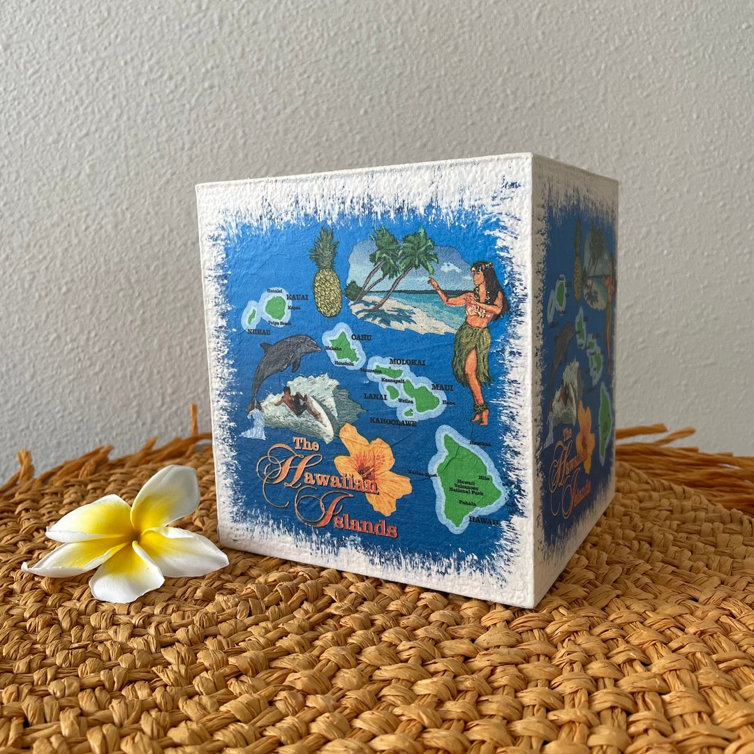 Decoupage Wooden Tissue Box Cover, Home Decor, Tropical, Retro Hawaiian ...