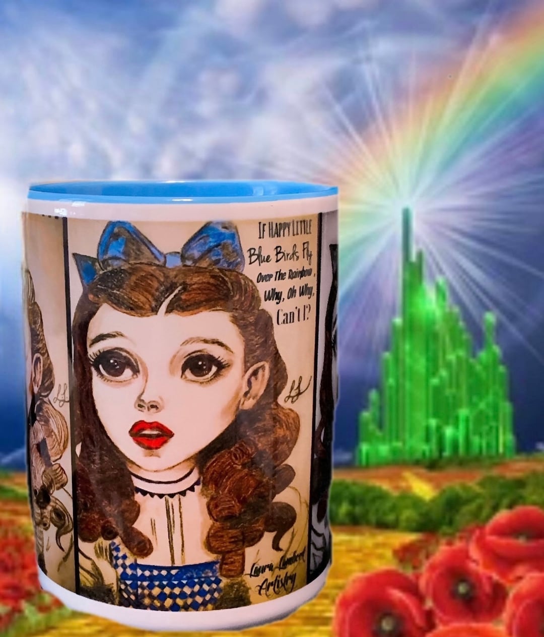 Dorothy Over the Rainbow Inspirational Art Coffee Mug | Hand Drawn Art ...