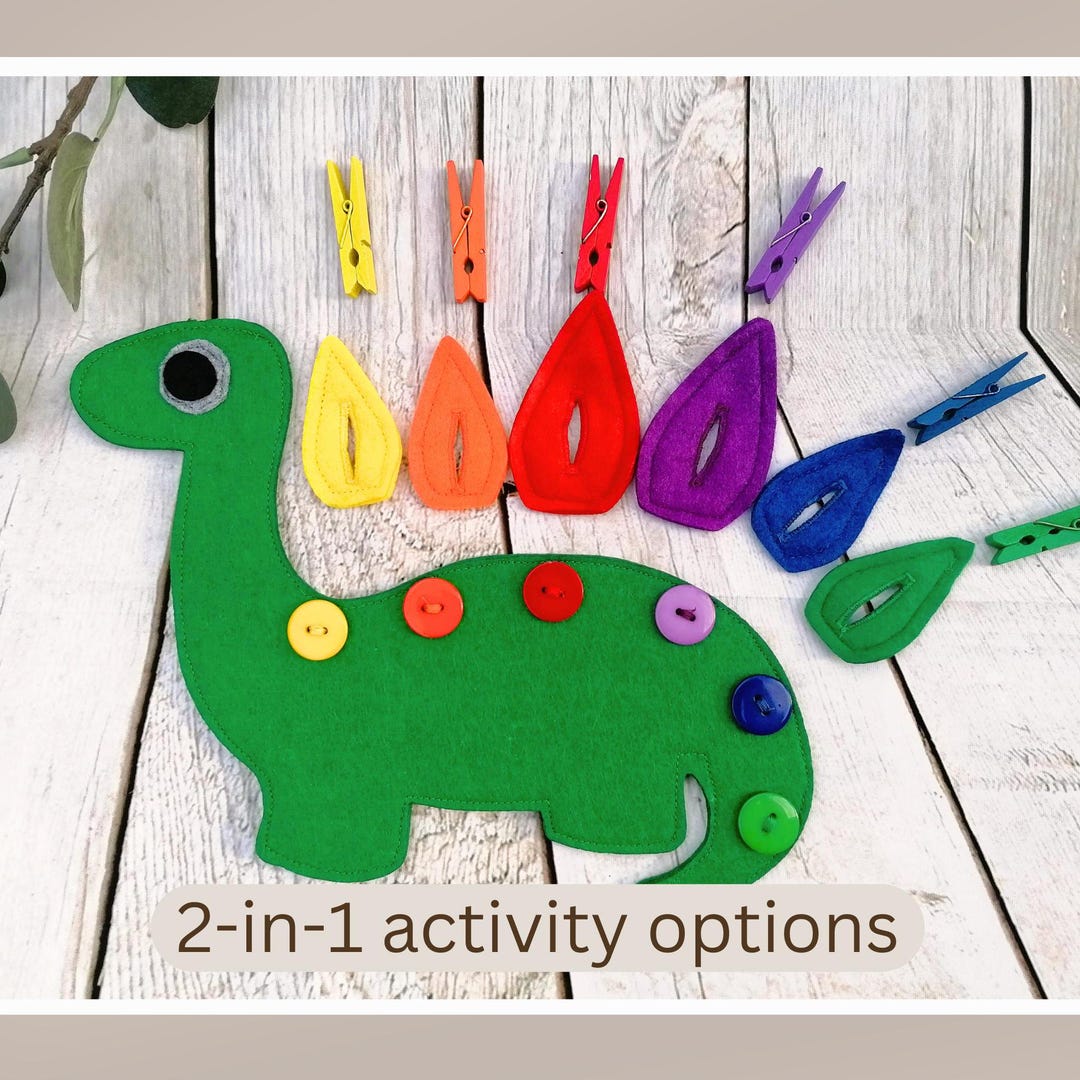Montessori Sensory Dinosaur Set - Rainbow Buttoning, Color Matching ...