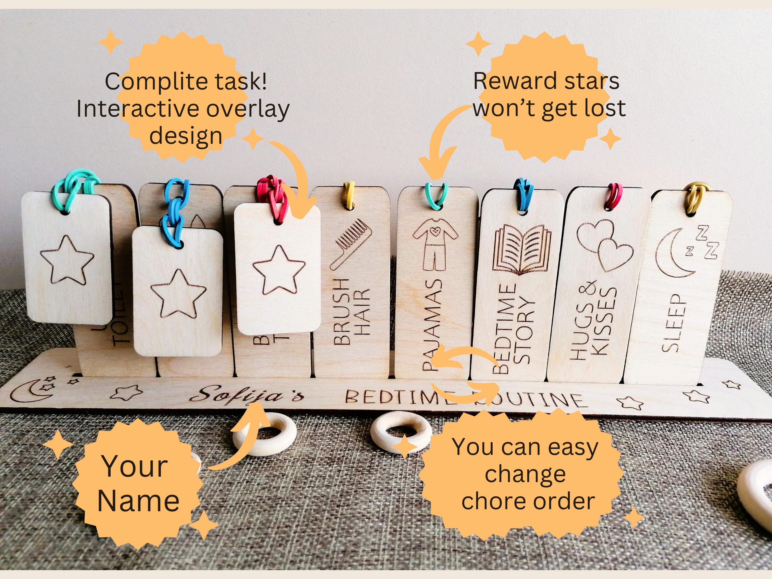 Personalized Bedtime Routine Toddler Chore Chart, Wood Flip Chart, Kids ...