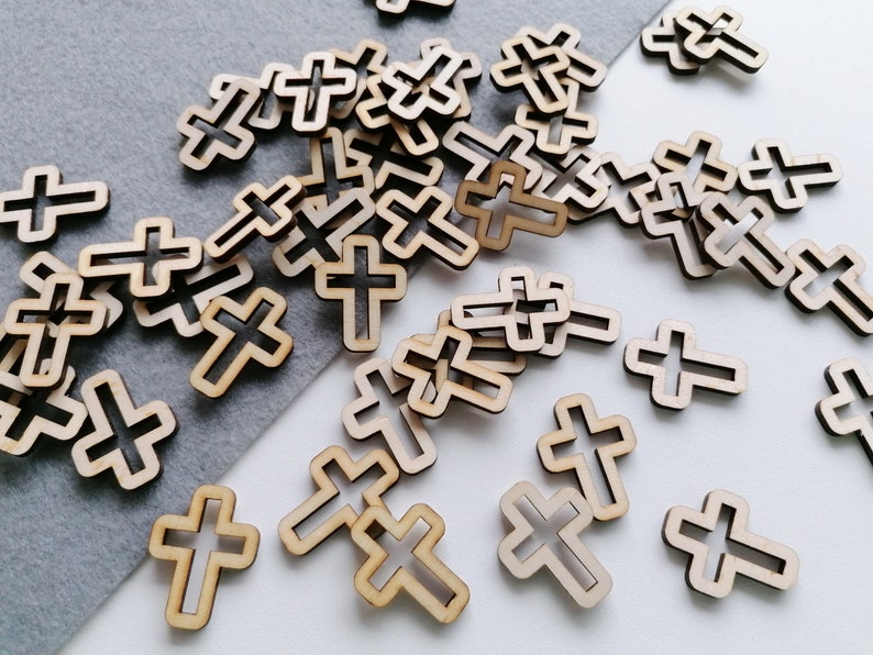 50 Pcs Wooden Crosses Tiny Cross Shape Cutout Laser Cut Small Crosses ...