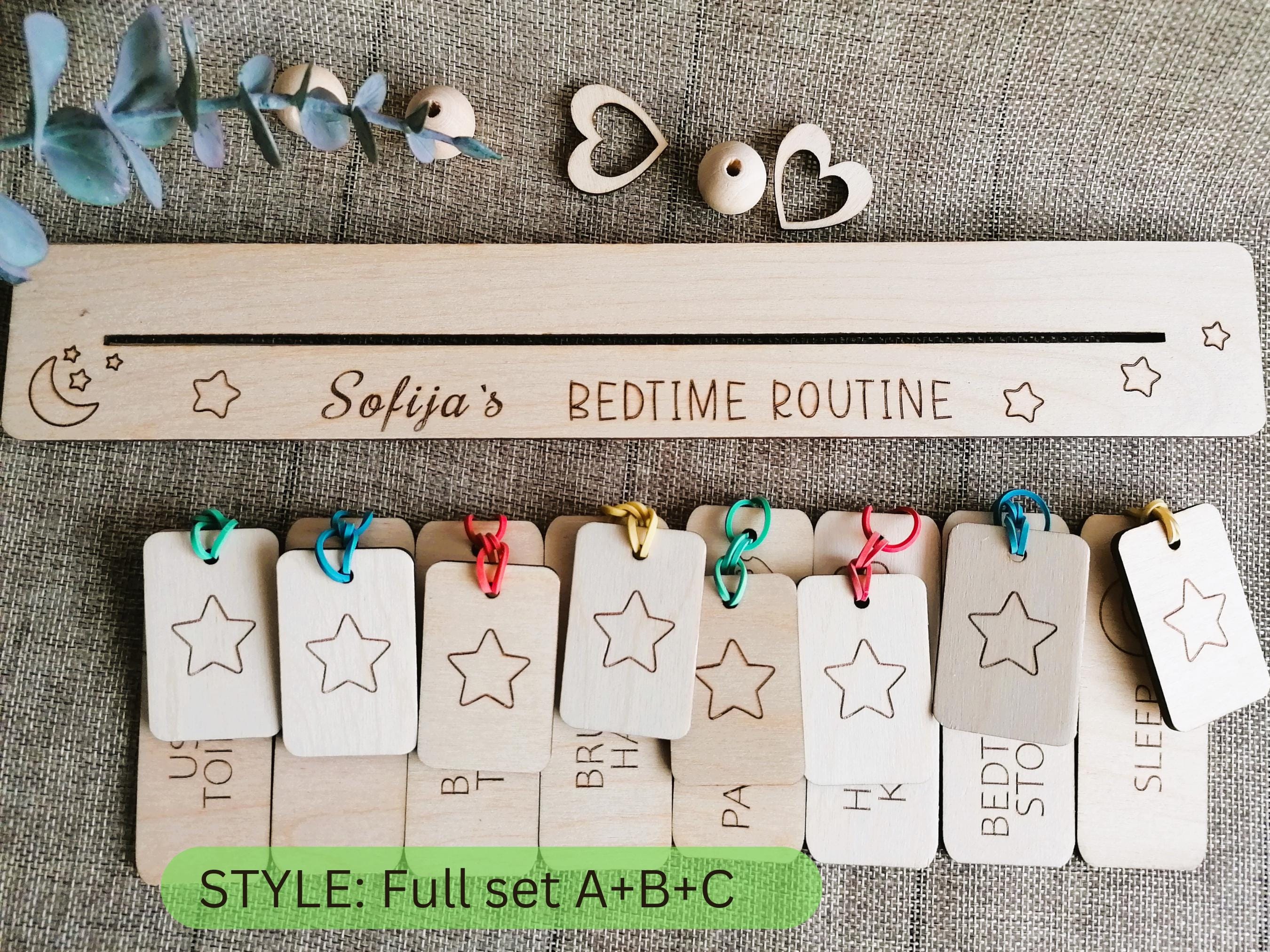 Personalized Bedtime Routine Toddler Chore Chart, Wood Flip Chart, Kids ...