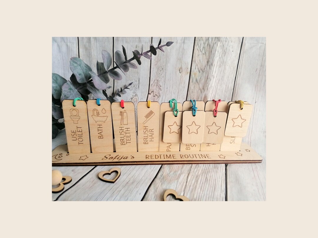 Visual Schedule Kids Bedtime Routine Chart Wooden Toddler Routine Board ...