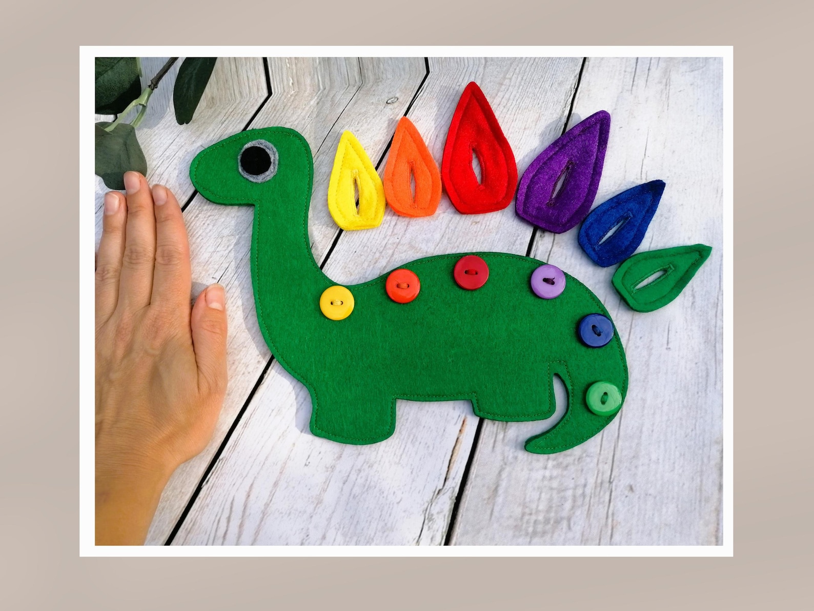 Montessori Sensory Dinosaur Toy With Rainbow Buttons, Color Matching ...
