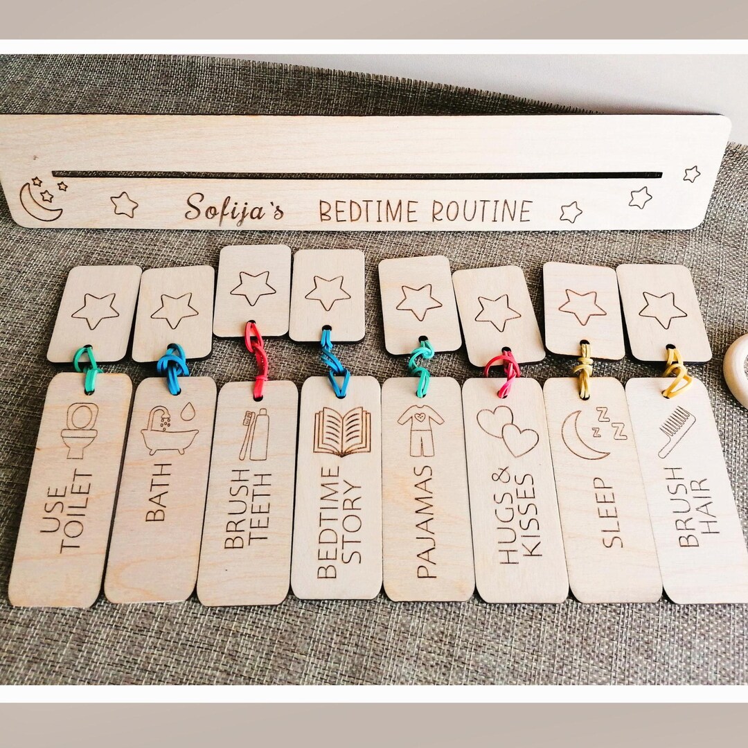 Personalized Bedtime Routine Toddler Chore Chart, Wood Flip Chart, Kids ...
