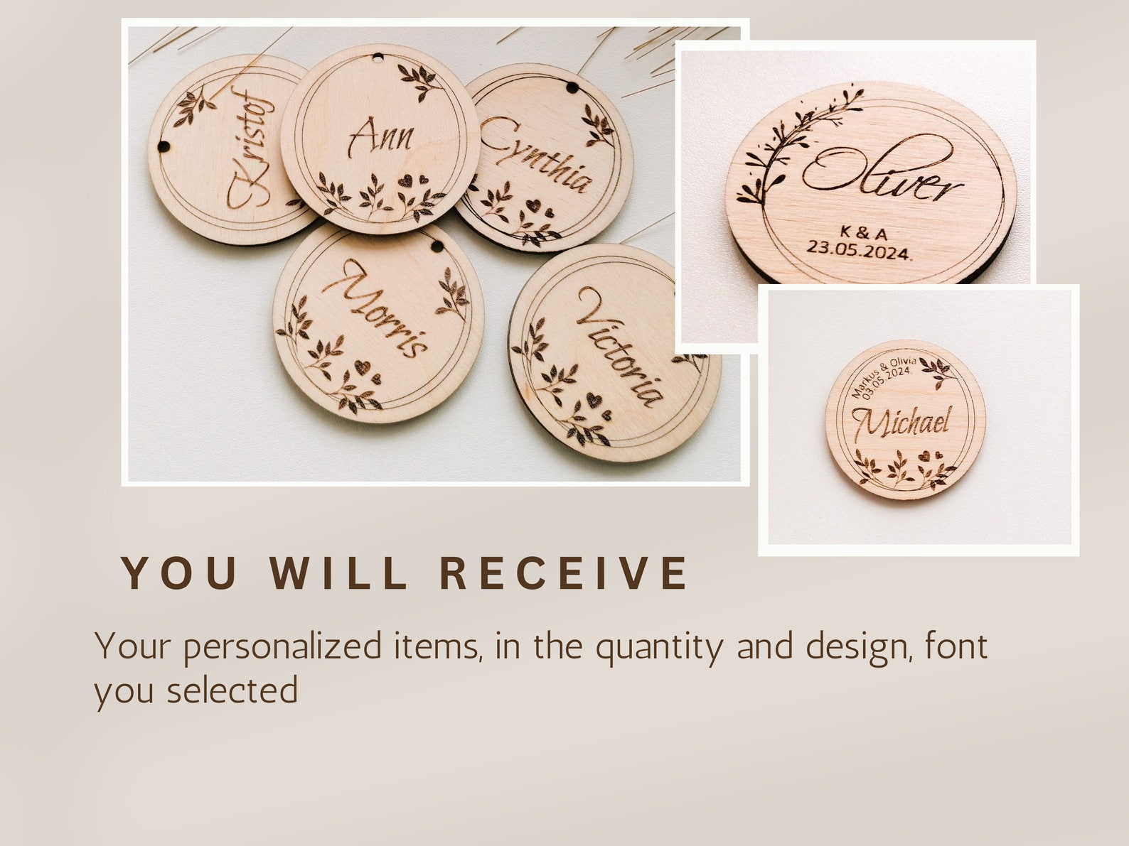 Wood Wedding Guests Favour Sign Custom Name Plates Table Place Card ...