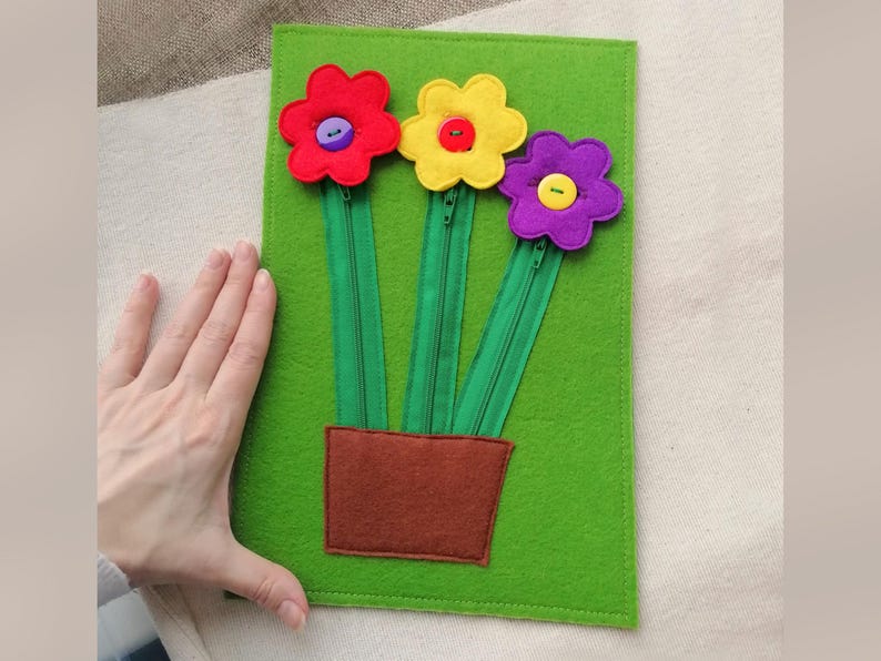 Felt Flower Pot Busy Board, Button-lacing Flowers & Zippers, Handmade ...