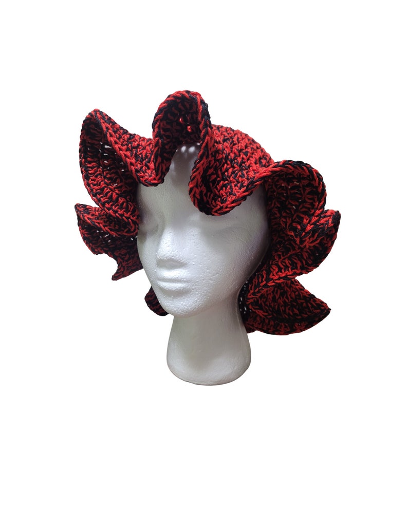 Black and Red Ruffle Bucket Hat Handmade Crochet 100% - Etsy