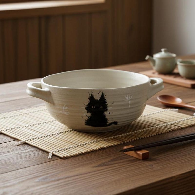 Ceramic Ramen Bowl Cat - Etsy