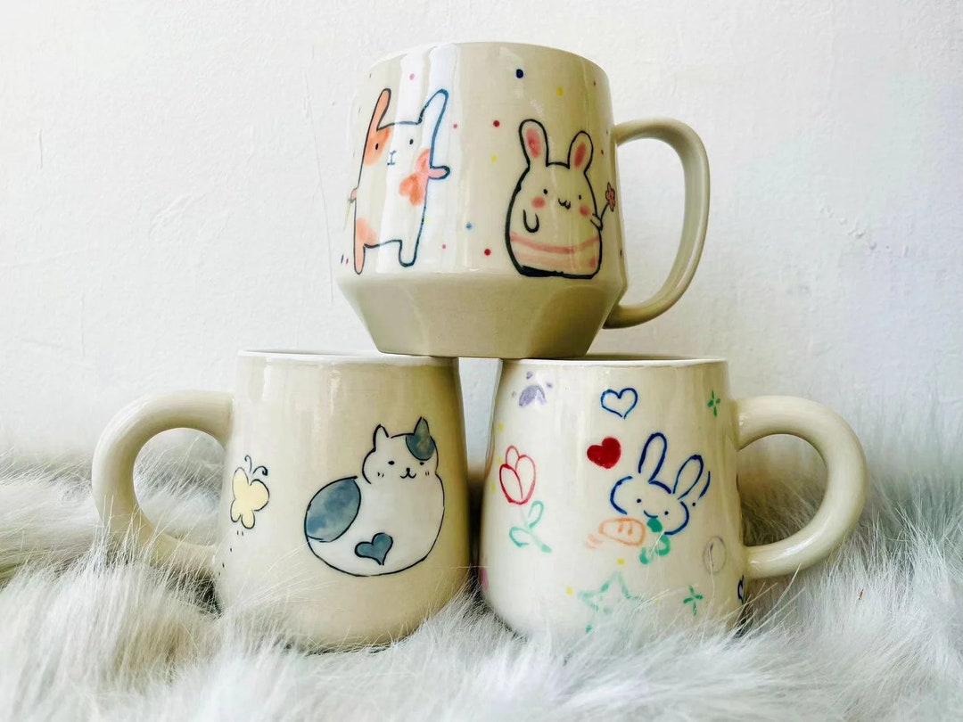 Handmade Ceramic Animal Mug Hand-painted Cute Animal Designs ...