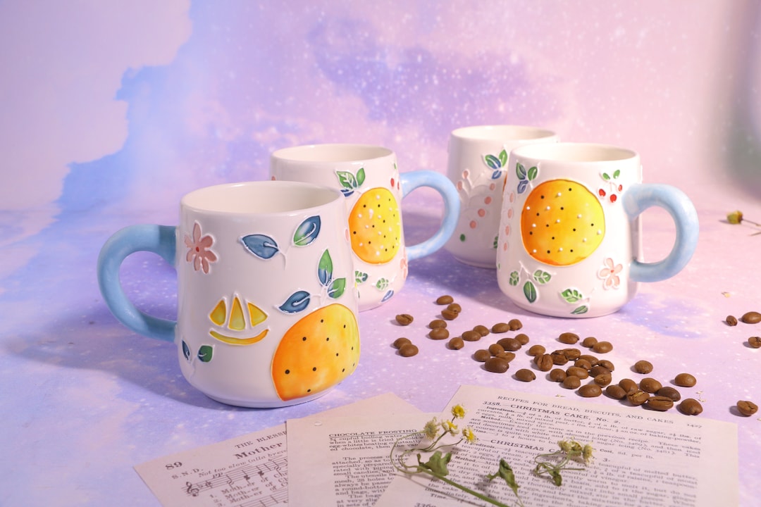 Handmade Ceramic Mug – Hand-painted Fruit and Floral Design ...