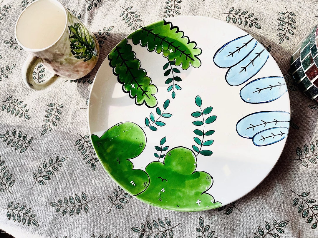 Hand-painted Ceramic Plate Leaf Design - Etsy