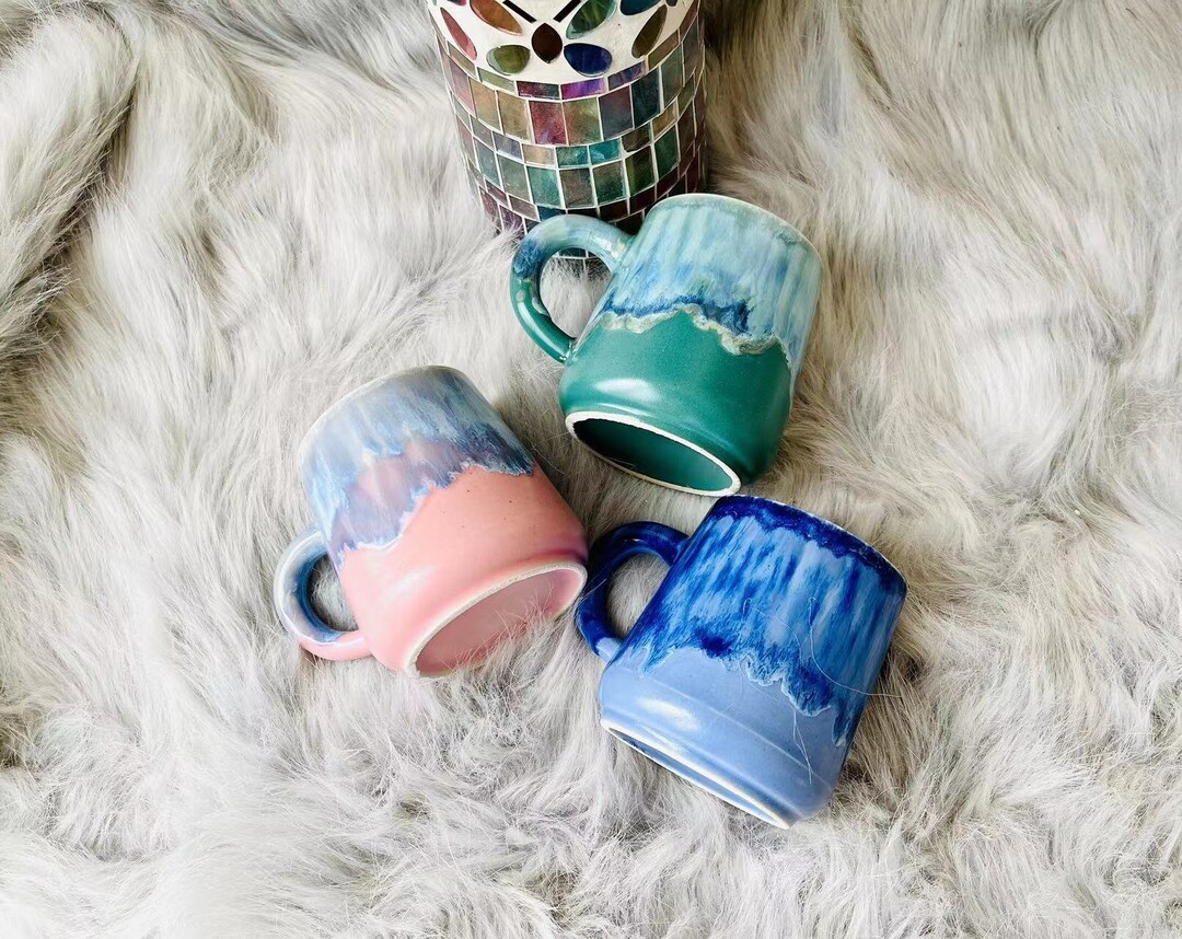 Blue and Green Retro Handmade Mug, Personalized Ceramic Mug for Coffee ...