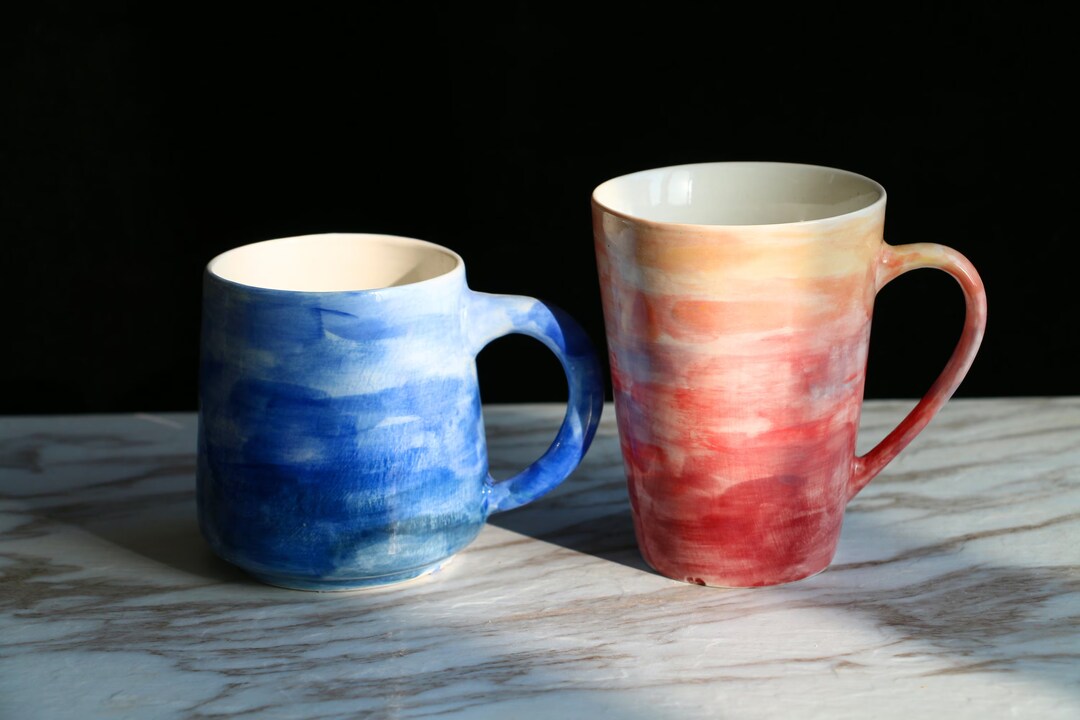 Handcrafted Gradient Ceramic Mug - Blue and Red Designs - Etsy