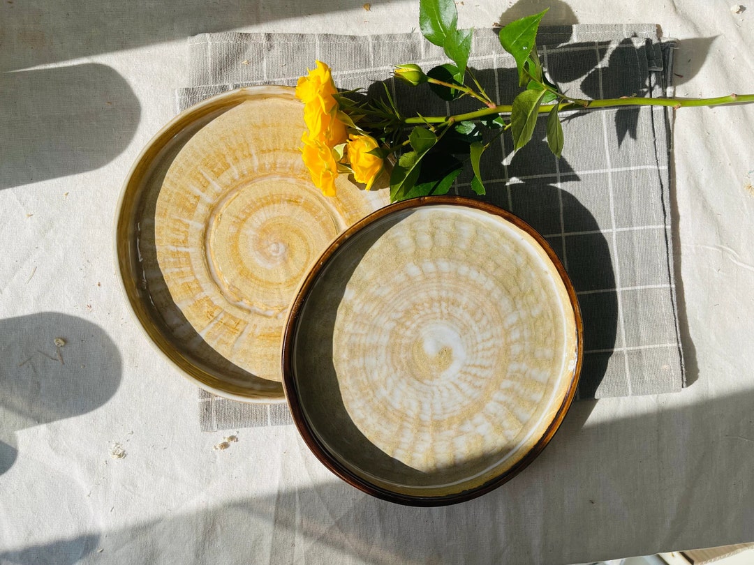 Handcrafted Ceramic Plates - Elegant Beige and Rich Brown Designs - Etsy