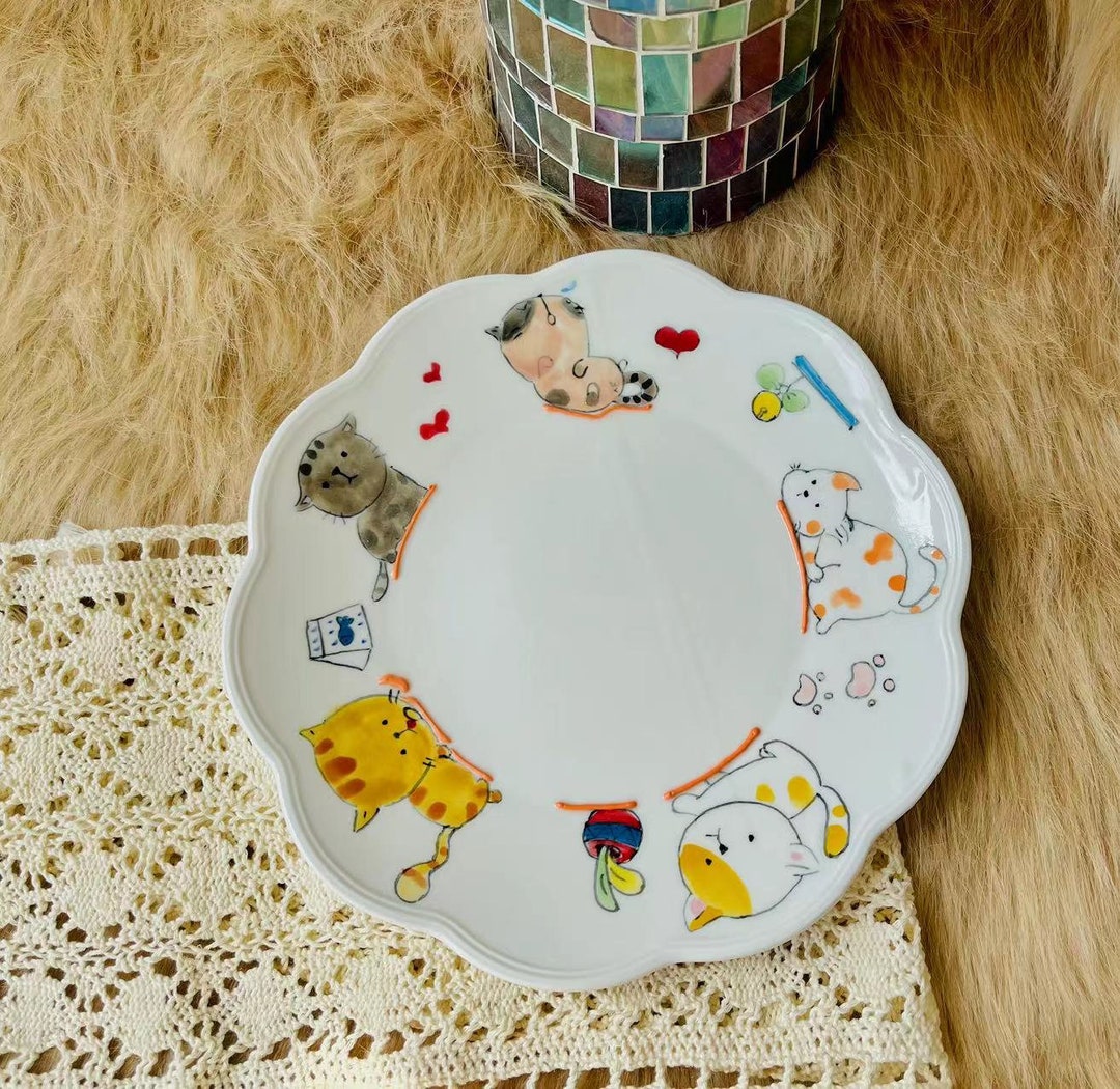 Handmade Ceramic Tray With Cute Cartoon Cats – Personalized Pottery ...