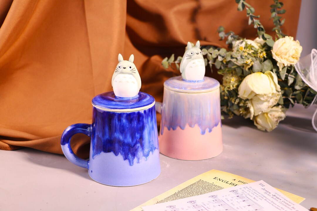 Handmade Cute Character Ceramic Mug With Lid Unique Hand-painted Coffee ...