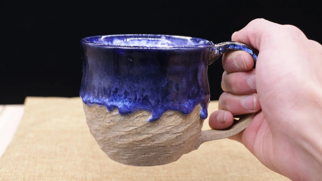 Handcrafted Ceramic Mug With Blue Drop Glaze Design - Etsy