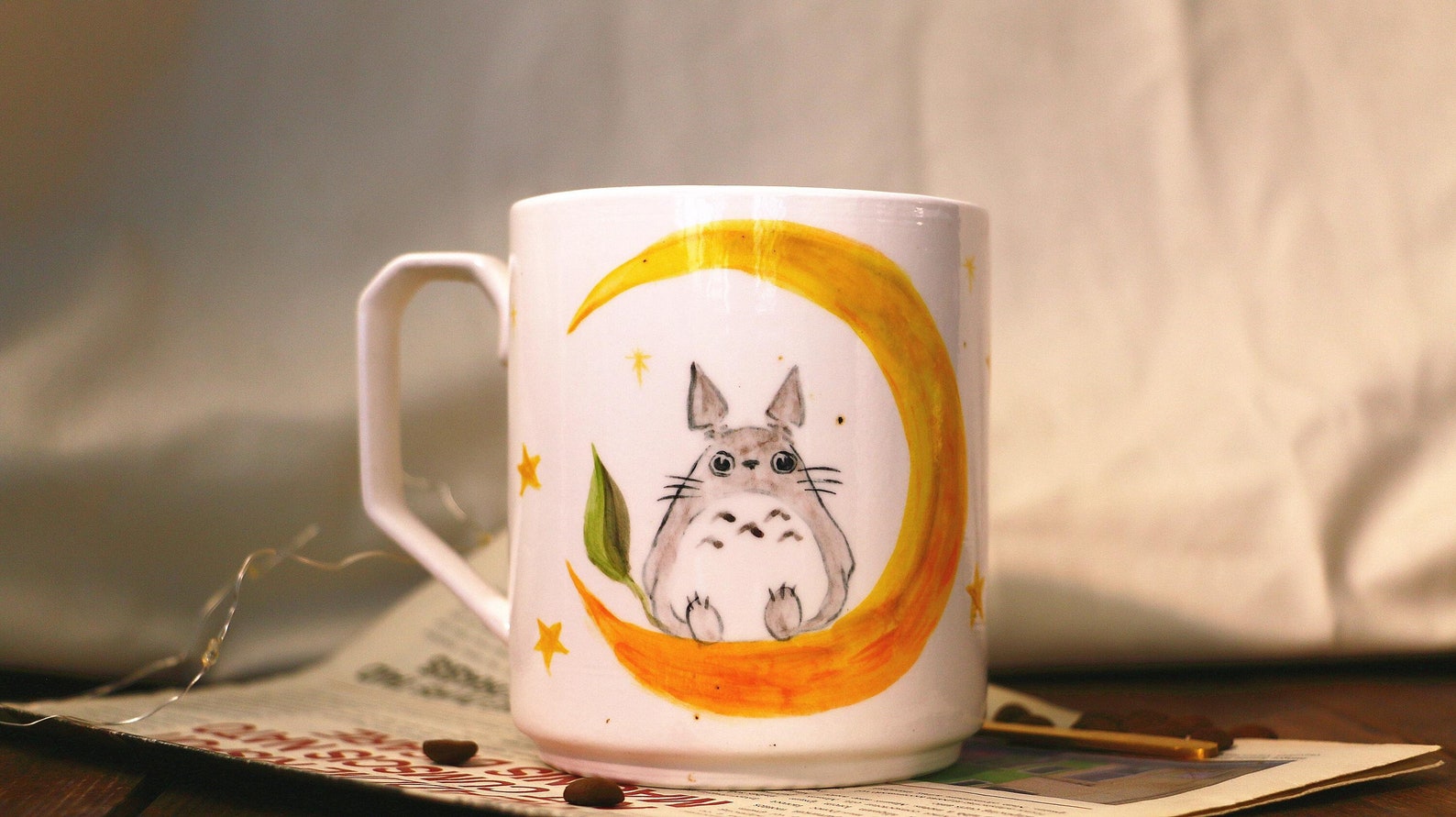 Hand-painted Ceramic Anime Mug: Moonlight Magic Design With Cute Coffee ...