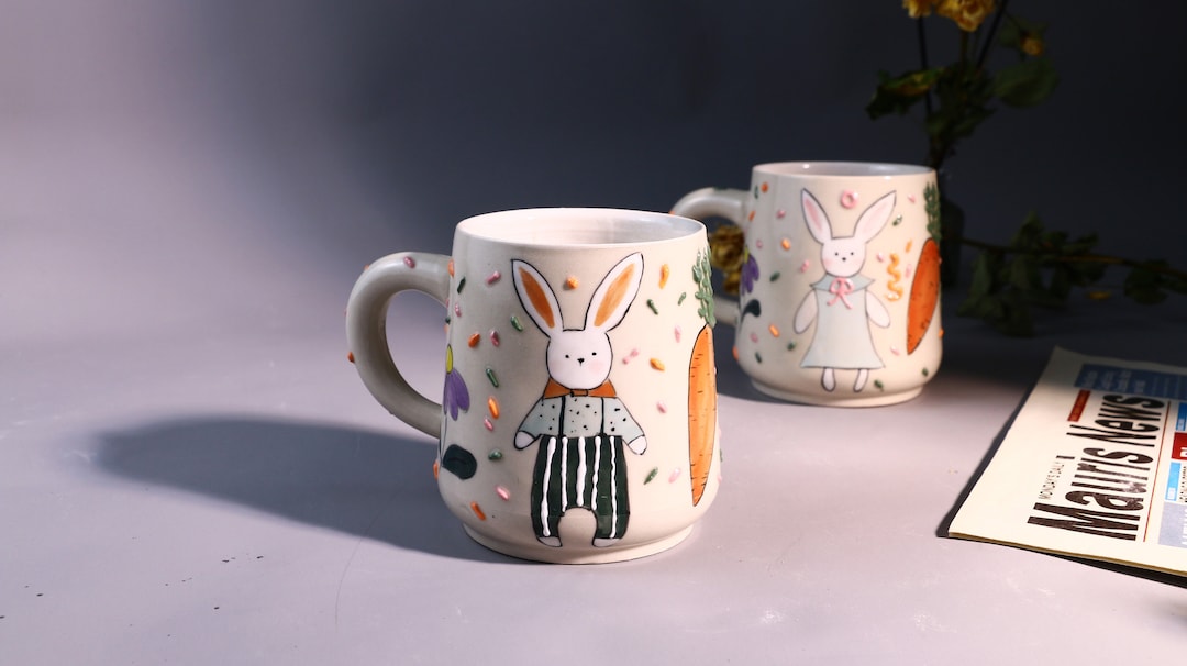 Hand-painted Bunny Ceramic Mug - Cute and Playful Design, Personalized ...
