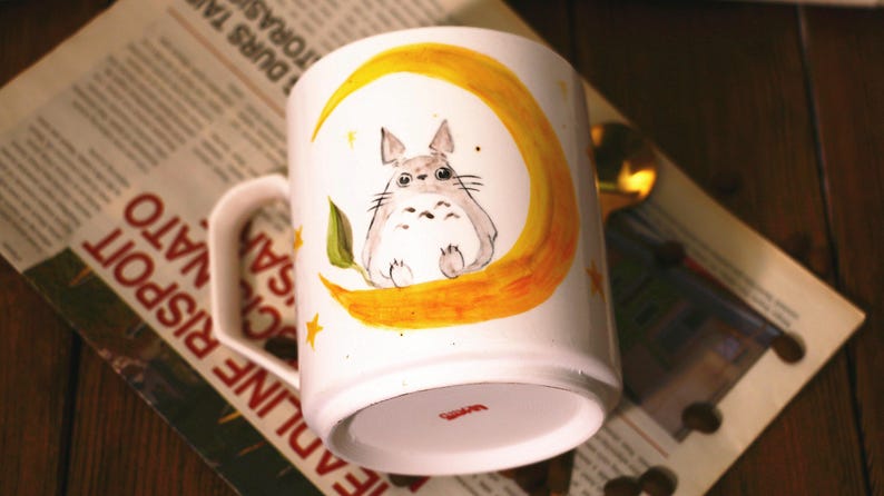 Hand-painted Ceramic Anime Mug: Moonlight Magic Design With Cute Coffee ...