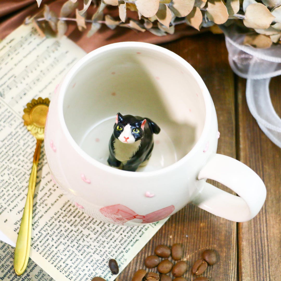 Custom 3D Pet Figurine Mug – Handmade Ceramic Coffee Cup With Bow ...