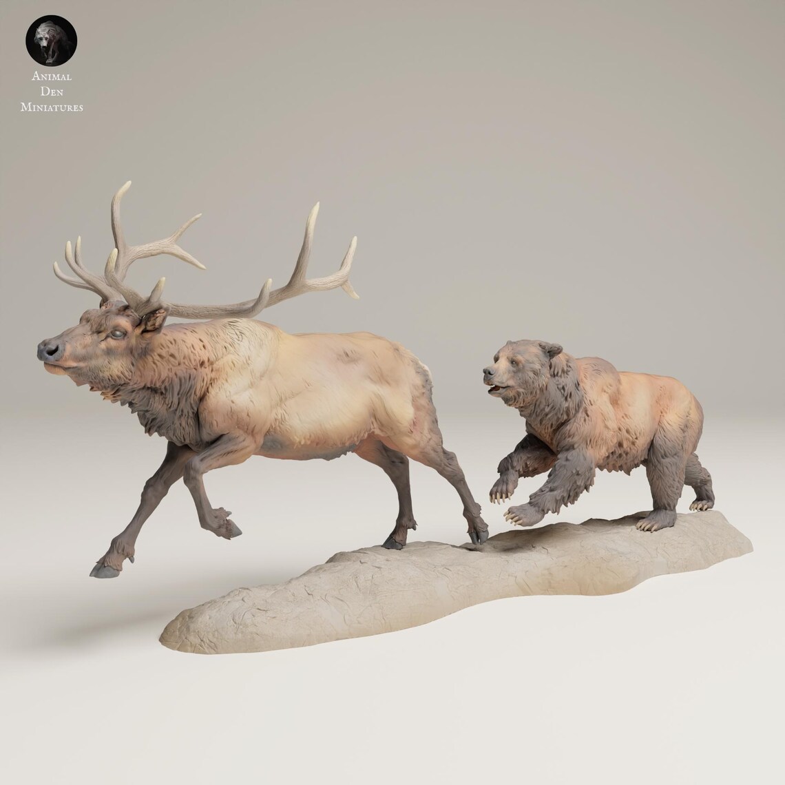 Grizzly Bear Hunting Elk 1/24 Scale Realistic Animal Model 3D Printed ...