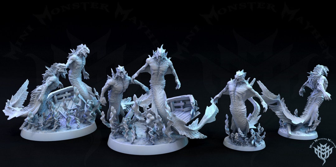 Abyssal Serpents Merfolk (4 Poses) 25mm, 50mm Base | Miniature for ...
