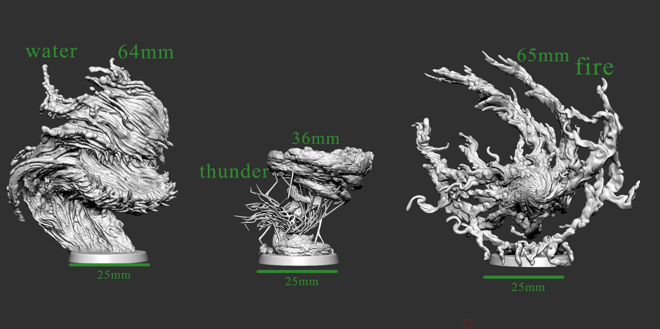 Living Spells (fire, Water, Lightning) 25mm Base | Miniature for Table ...