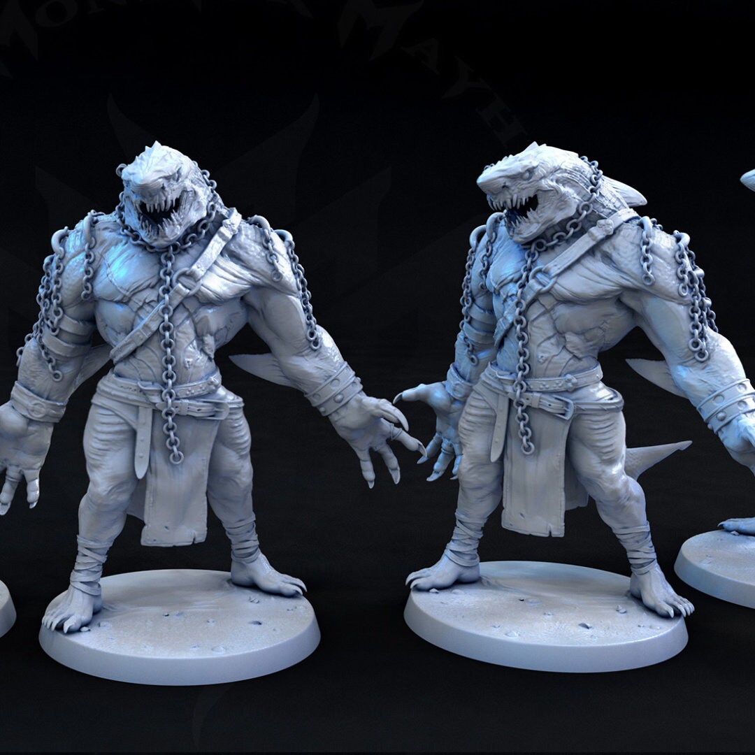Sekolin Sharkfolk Male and or Female (3 Poses) 25mm, 50mm Base ...