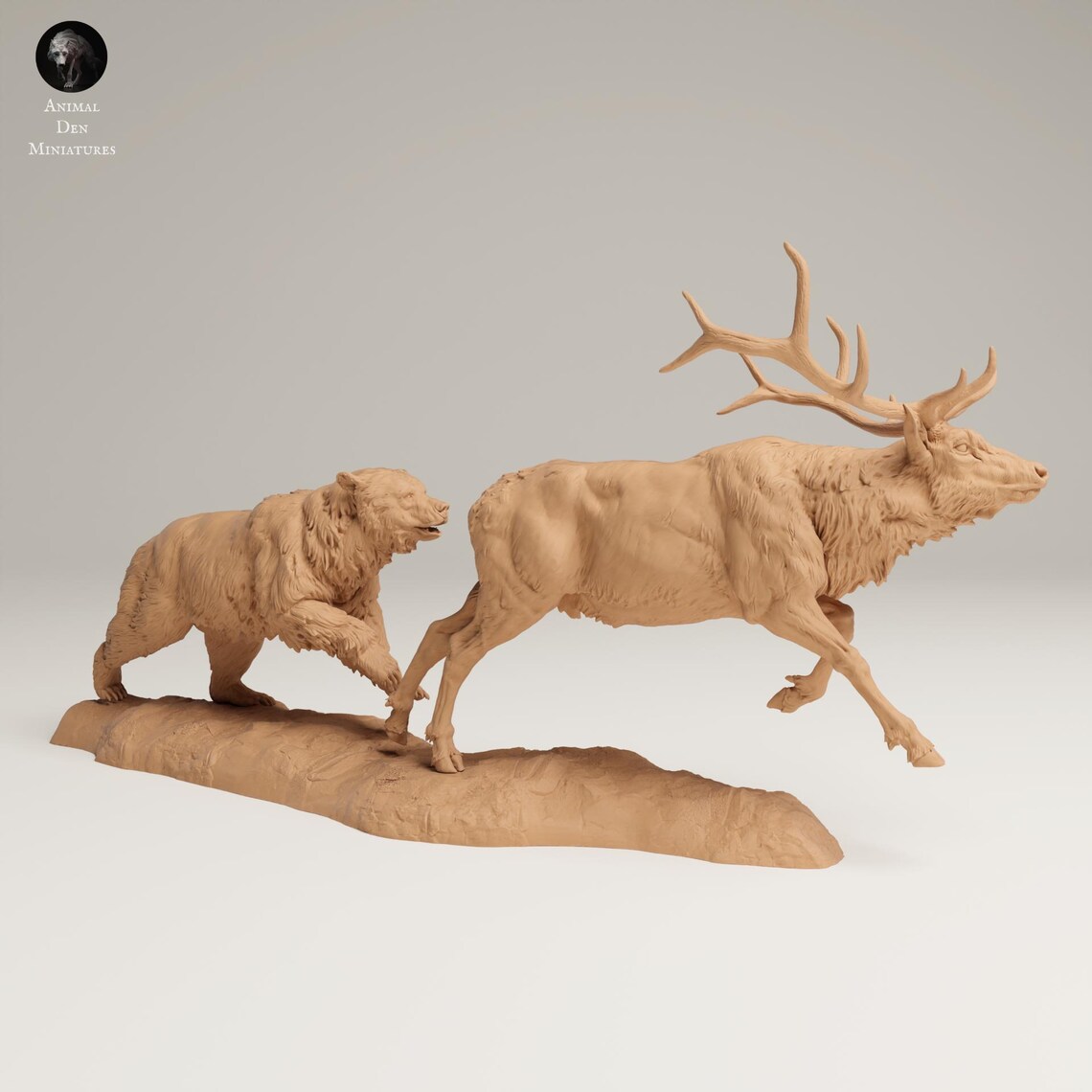 Grizzly Bear Hunting Elk 1/24 Scale Realistic Animal Model 3D Printed ...