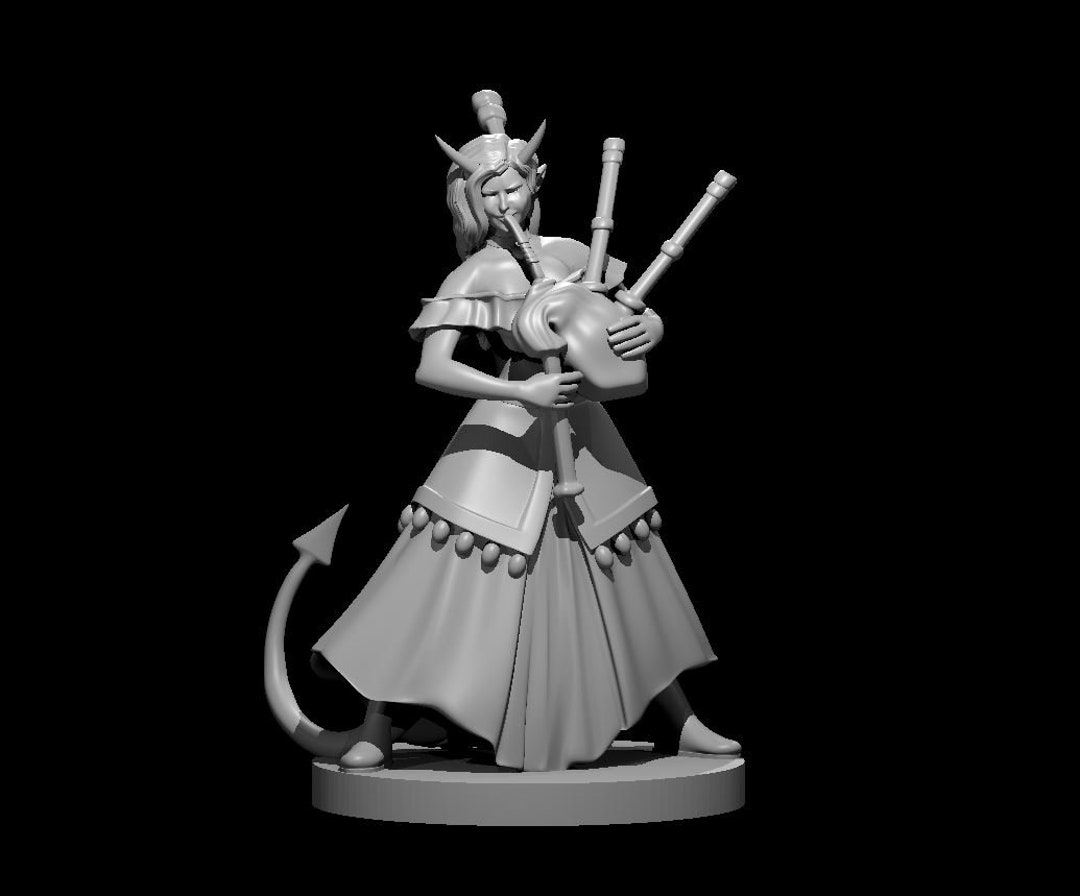 Tiefling Female Bagpipe Bard Miniature for Table Top Games : Resin 3D ...