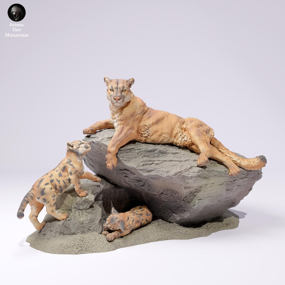 Mountain Lion Family on a Rock 1/24 Scale Realistic Animal Model ...
