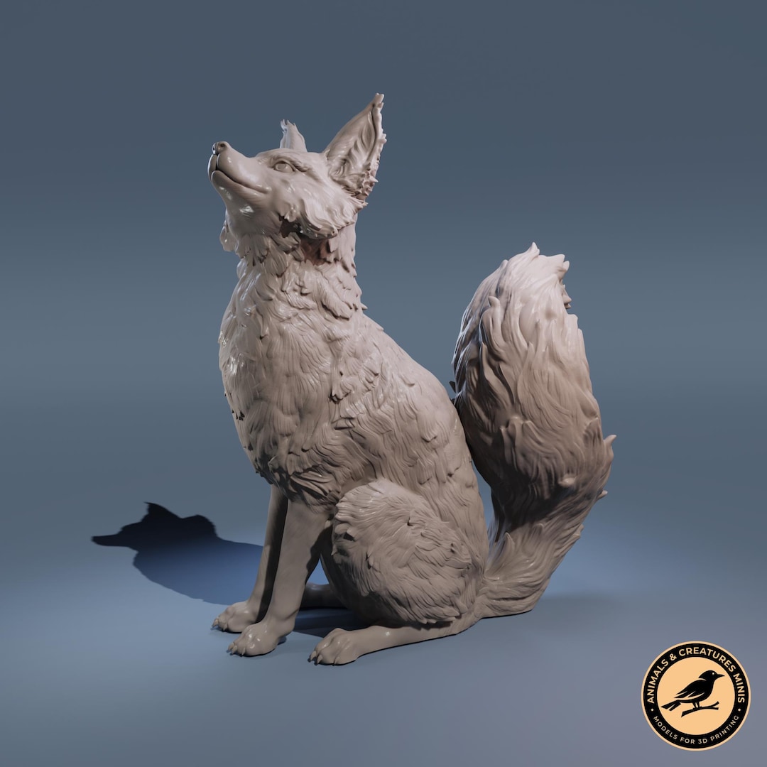 Sitting Fox Realistic Animal Model 3D Printed | Decorative Display ...