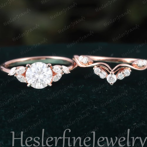 Oval Cut Moissanite Engagement Ring Set Rose Gold Unique - Etsy
