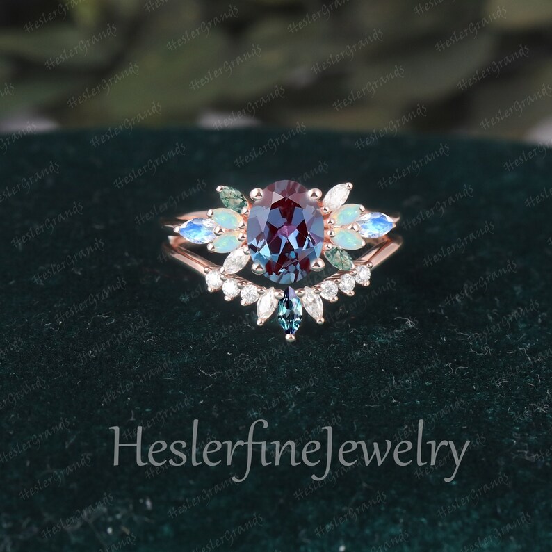 Vintage Oval Cut Alexandrite Engagement Ring Sets Opal - Etsy