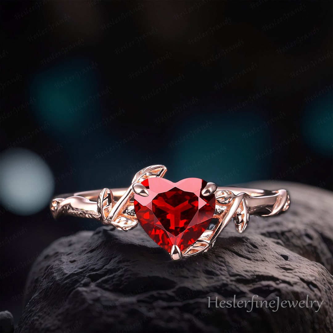 Heart Shaped Cut Ruby Engagement Ring Rose Gold Vintage Promise Ring ...