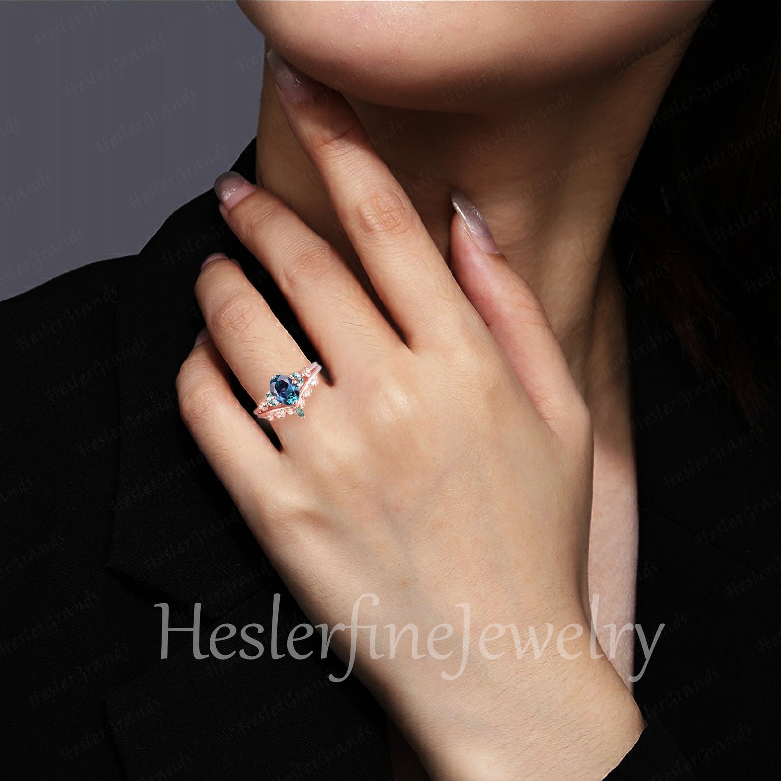 Oval Alexandrite Engagement Ring Rose Gold Bridal Ring Moon June ...