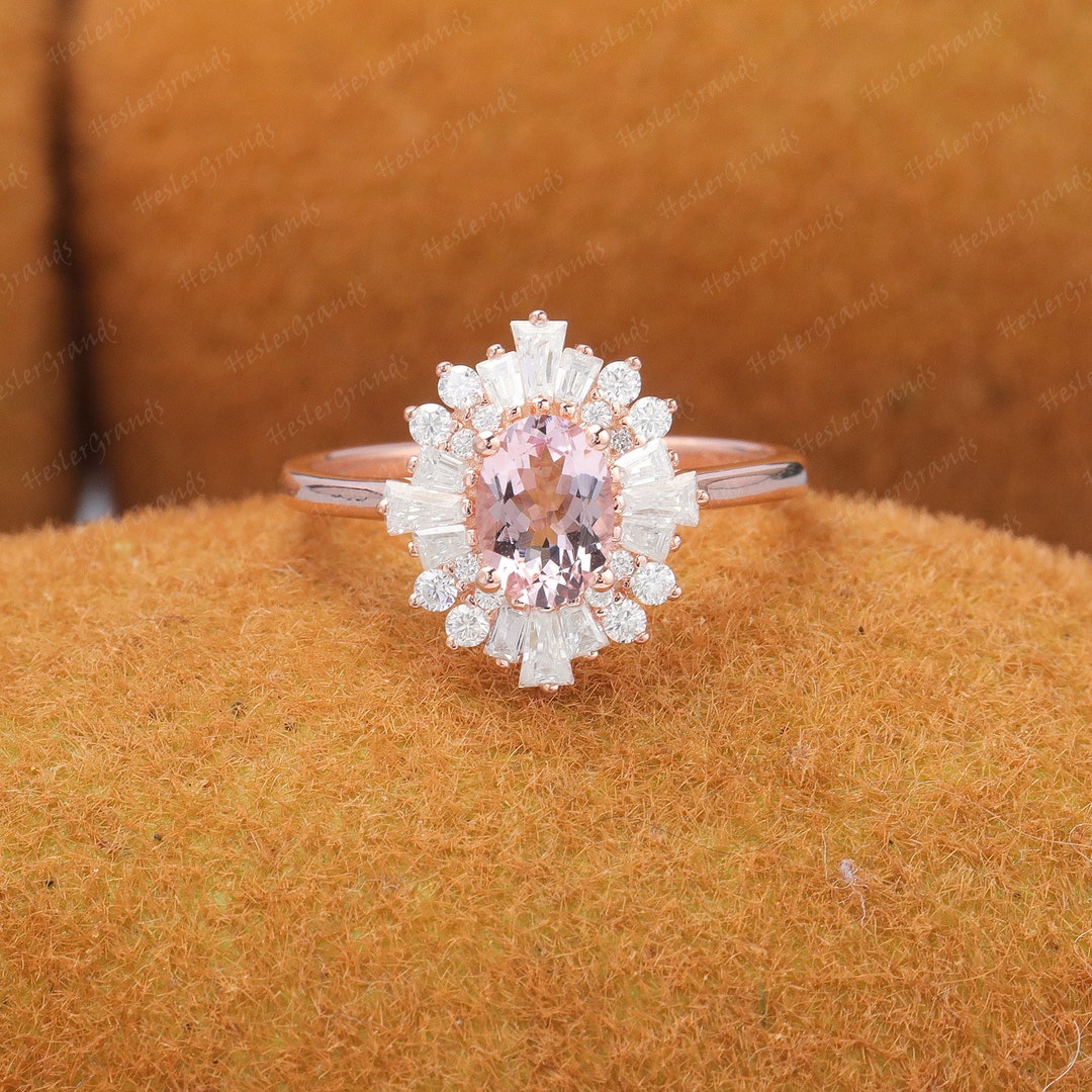 Pink Morganite Engagement Ring Vintage Oval Morganite Ring Unique Rose ...