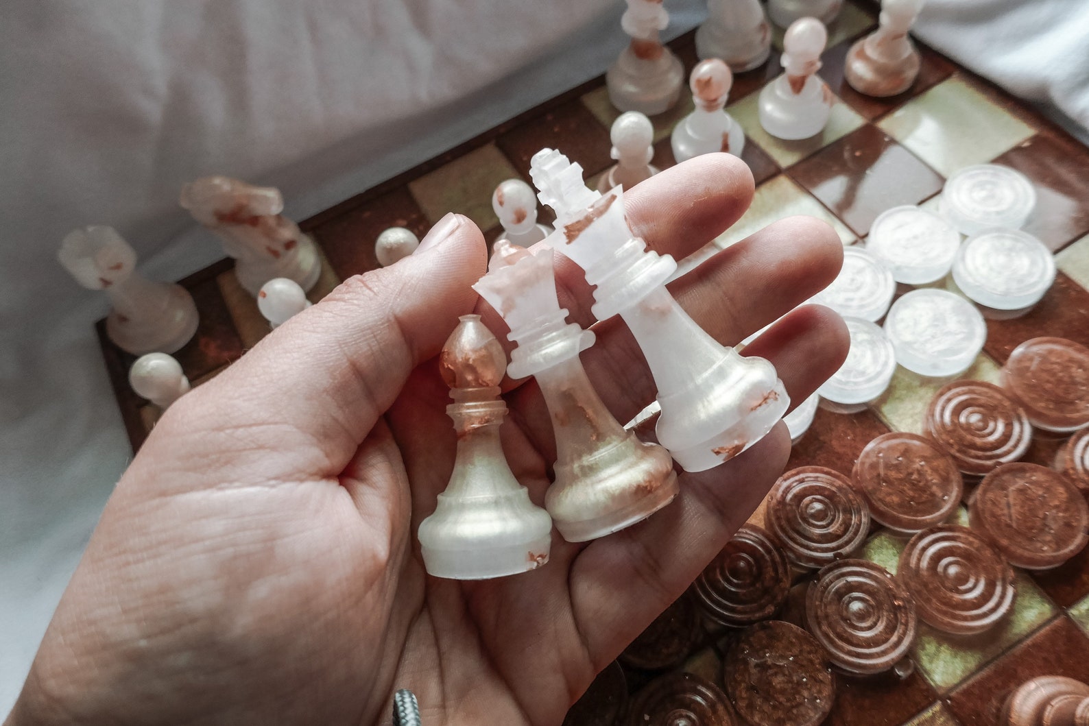 Chess and Checker Board Game Set Handmade Resin Home Decor - Etsy