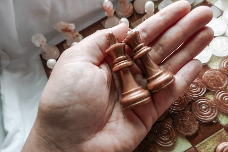 Chess and Checker Board Game Set Handmade Resin Home Decor - Etsy