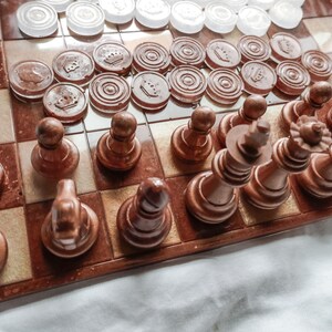 Chess and Checker Board Game Set Handmade Resin Home Decor - Etsy