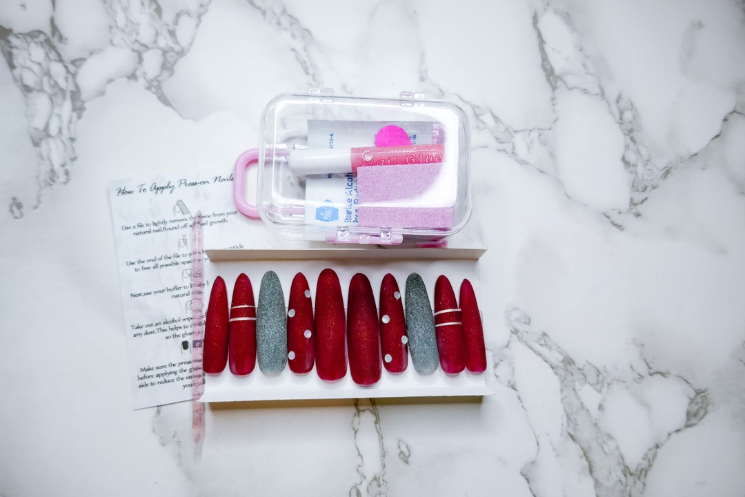 Maroon Glitter Coffin Press on Nails | Fun Luxury Nails - Etsy