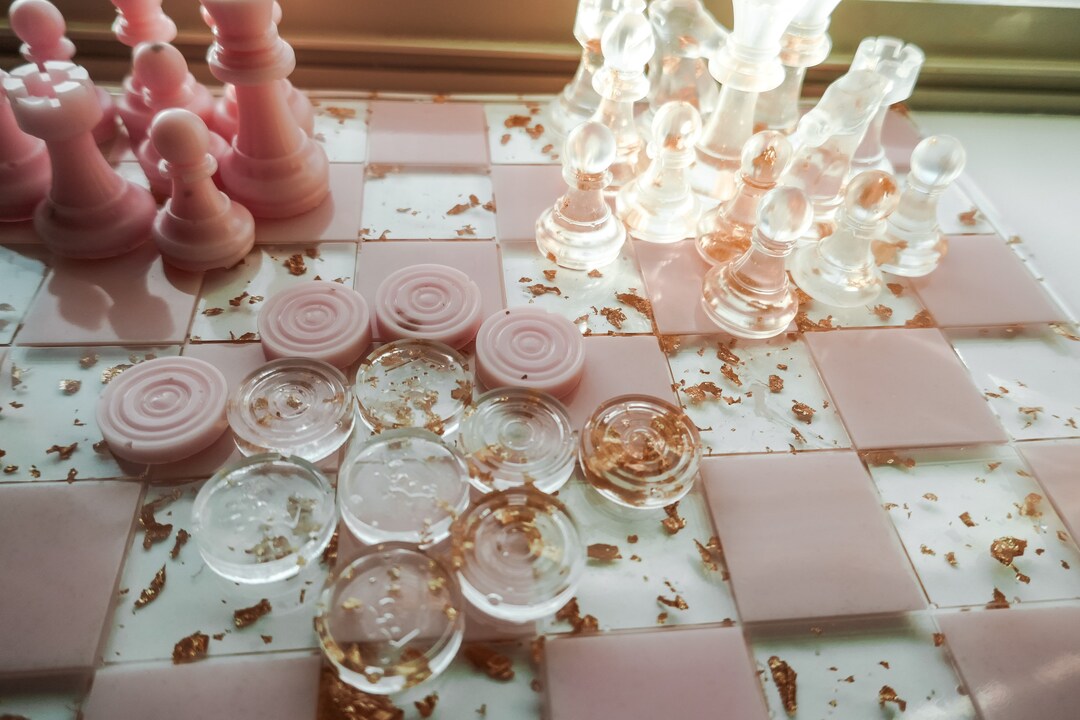 Chess and Checker Board Game Set Handmade Resin Home Decor - Etsy