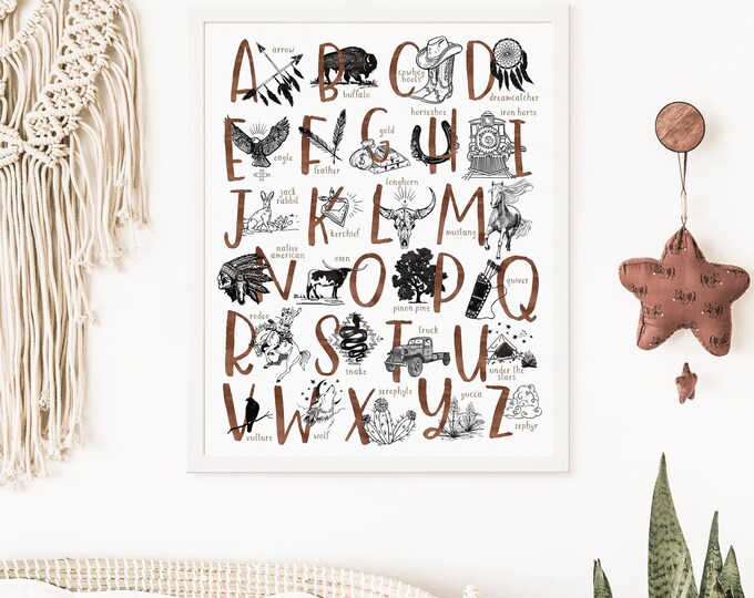 Cowboy Nursery Theme Art the Wild West Rodeo Cowboy Abcs Western Boho ...