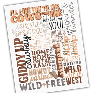 Cowboy Nursery Theme Art Howdy Giddy up Cowboy Stay Wild Cowprint ...