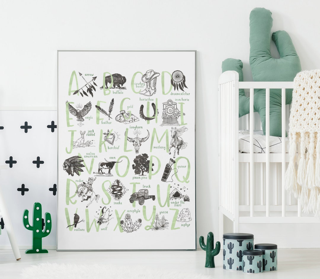 Western Boho Cowboy Abcs Wild West Theme Nursery Wall Art - Etsy