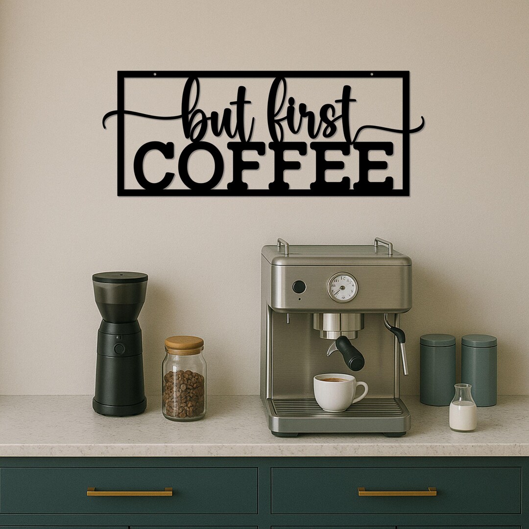 Rustic Farmhouse Coffee Bar Sign - but First Coffee - Kitchen Cafe ...