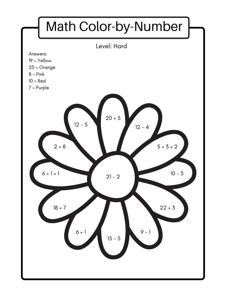 Math Color by number Printable Kindergarten Printable Etsy UK